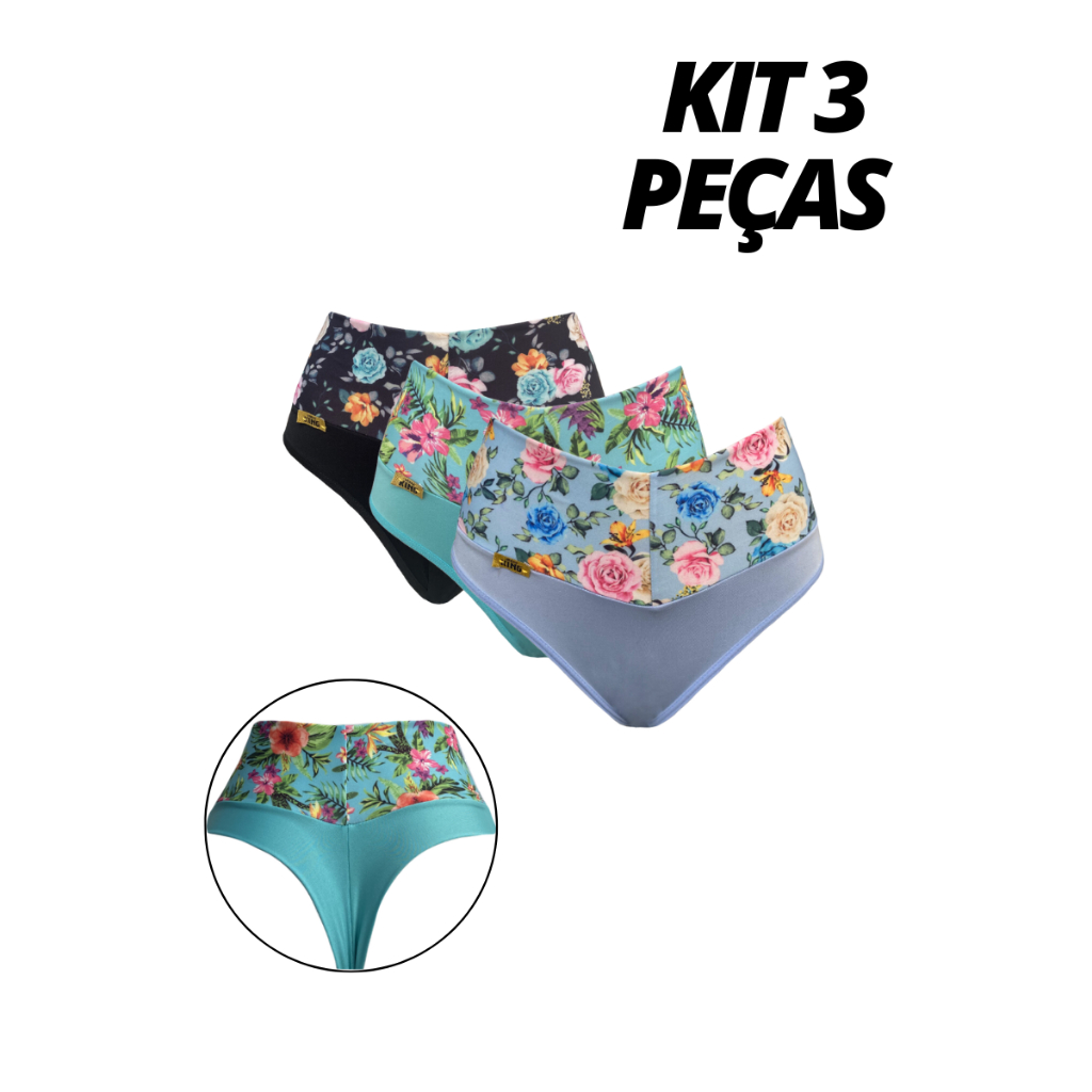 Kit 3 Calcinhas Cinta Modeladora Estampada Cós Alto Fio Duplo | Shopee ...