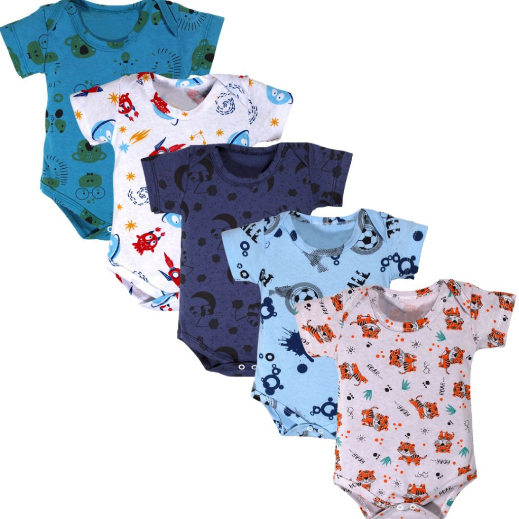 Kit 4 Pçs Body Bebe M/Curta Estampado Algodão Menina Menino | Shopee Brasil