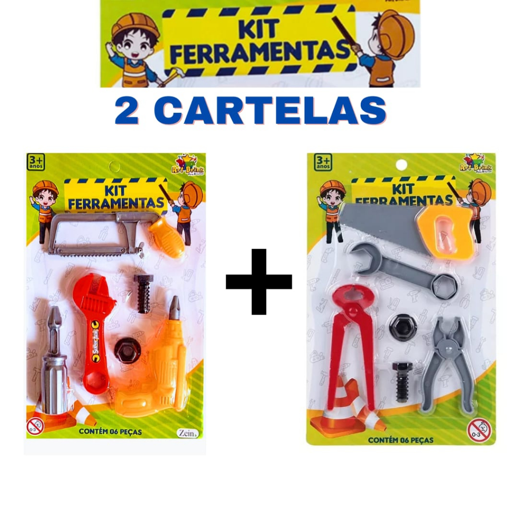 Kit Com 2 Cartelas Kit Ferramentas Infantil Brinquedo Divertido Pequeno ...
