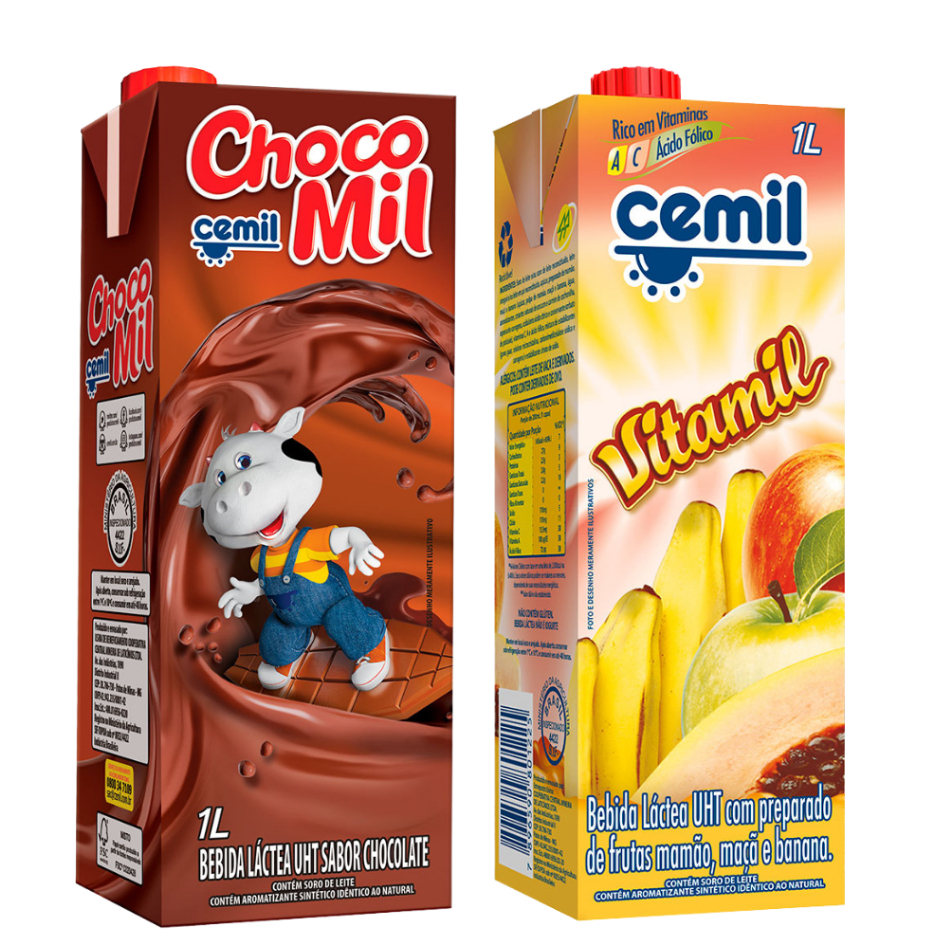 Kit de 12 Bebidas Láctea embalagem com 1L Cemil Chocomil e Vitamil ...