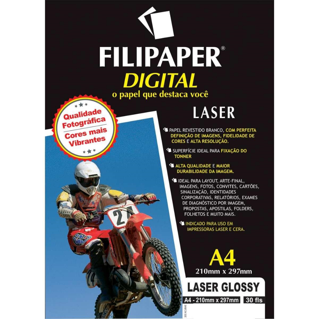 Papel Laser Glossy Pro A4 230g com 30 Folhas para impressora a Laser ...