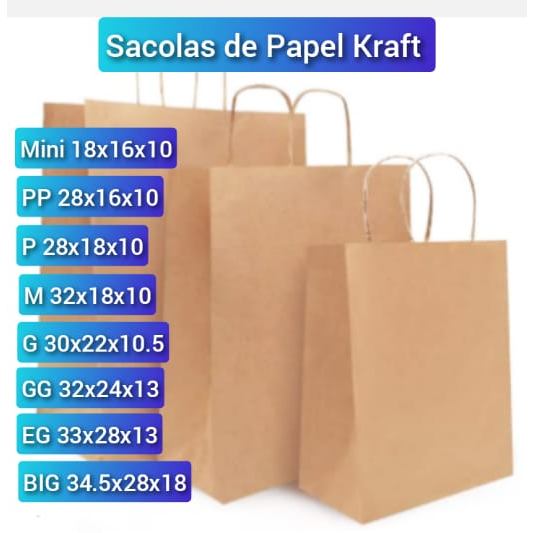 Sacolas de papel kraft Biodegradável, kit com 25 unidades ESCOLHA O ...