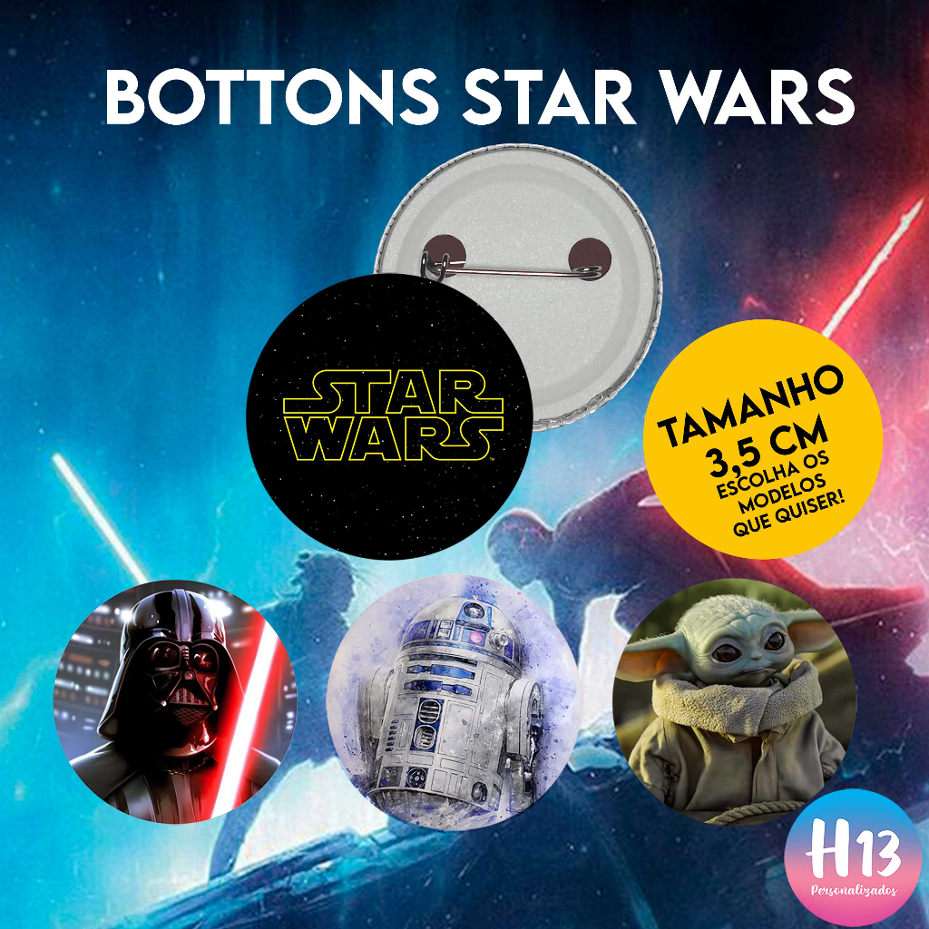 Kit Bottons Star Wars 30/35/40/45/50 unidades tamanho 3,5 cm Darth ...