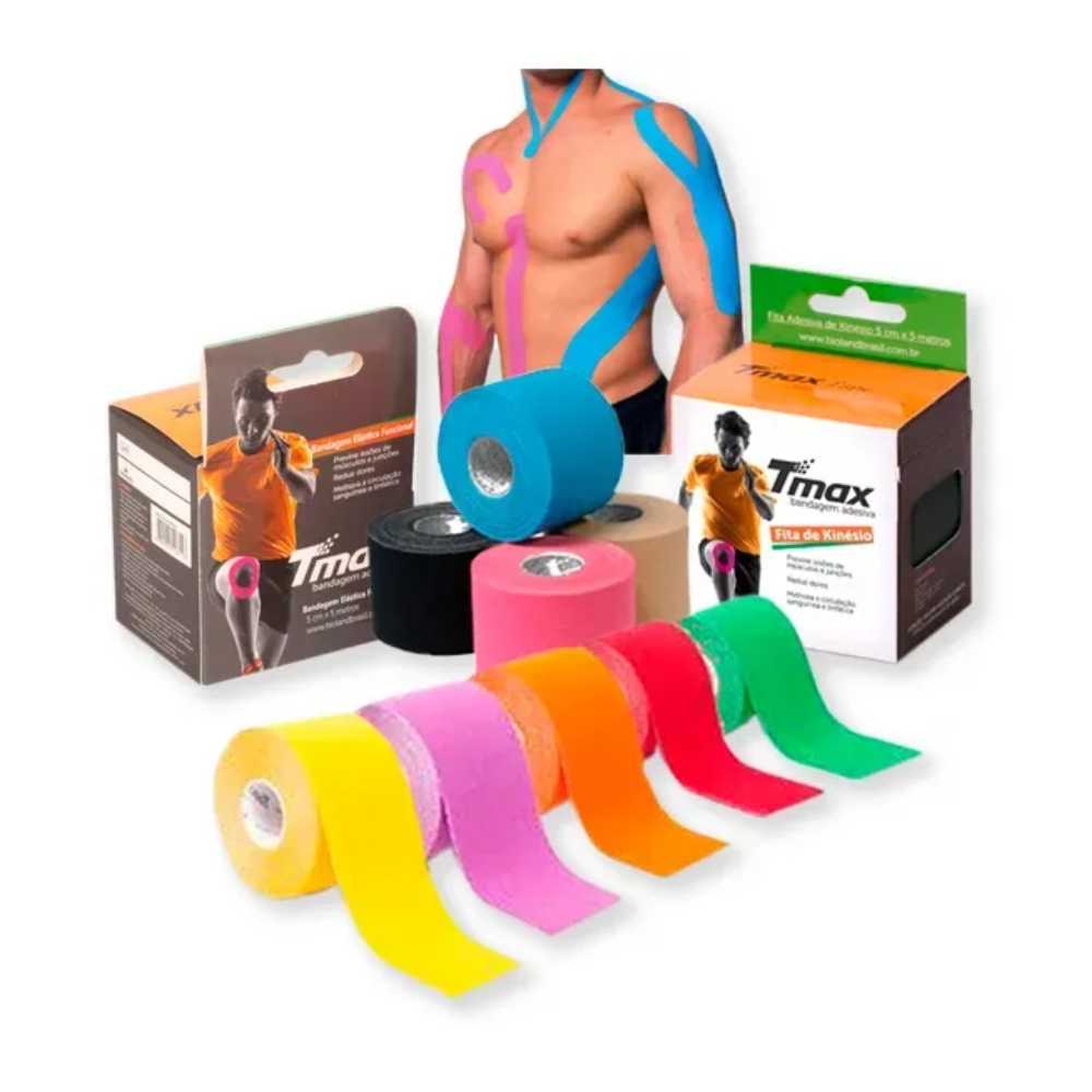 Fita Kinesio Tape Bandagem Adesiva Funcional Elástica Alivia a Dor Lesão Atleta TMAX 5Mx5CM ...