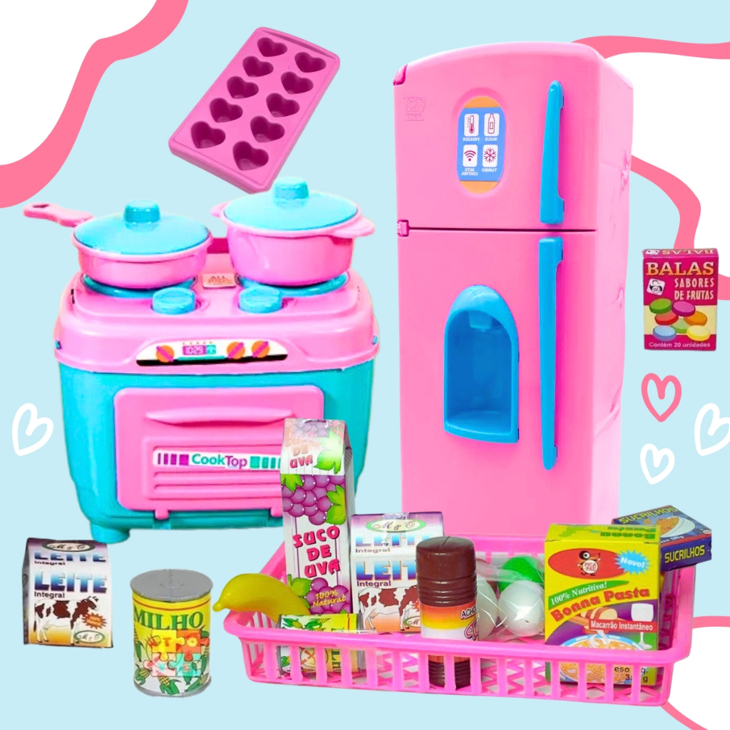 Cozinha Infantil Completa fogão Geladeira Comidas | Shopee Brasil