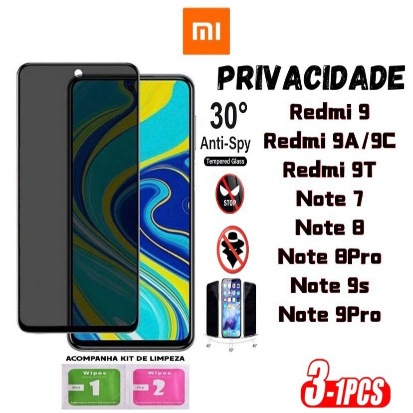 Película Privacidade 3D Anti Spy XIAOMI REDMI 9 9A 9C REDMI 9T NOTE7 NOTE 8 NOTE 8PRO NOTE 9 ...