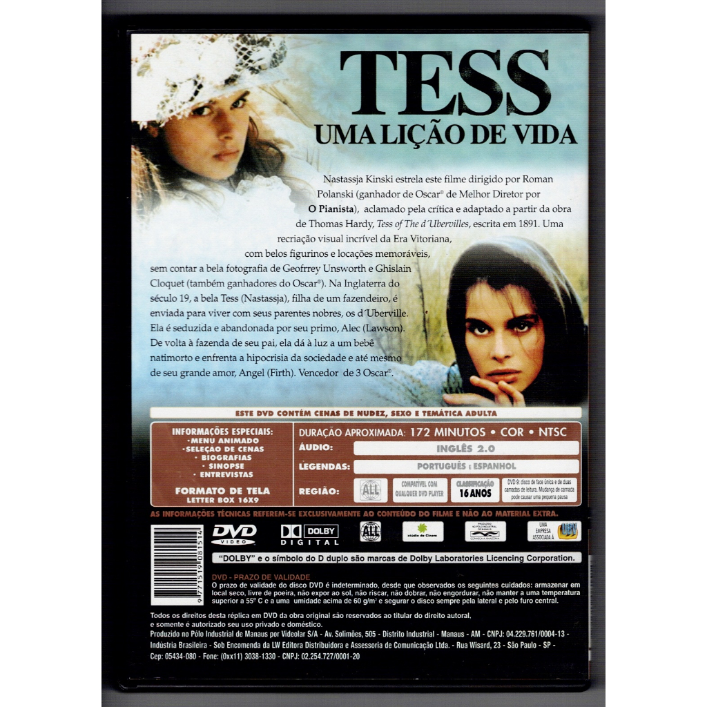 Dvd - Tess: Uma Lição De Vida (1979) Roman Polanski, Nastassja Kinski ...