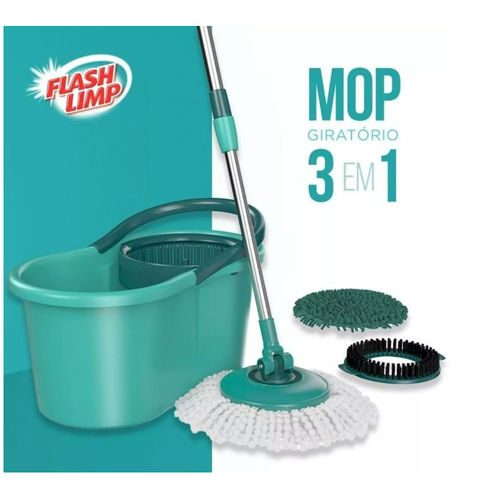 Mop Giratório 3 Em 1 Balde 12 Litros Mop8258 Flash Limp | Shopee Brasil