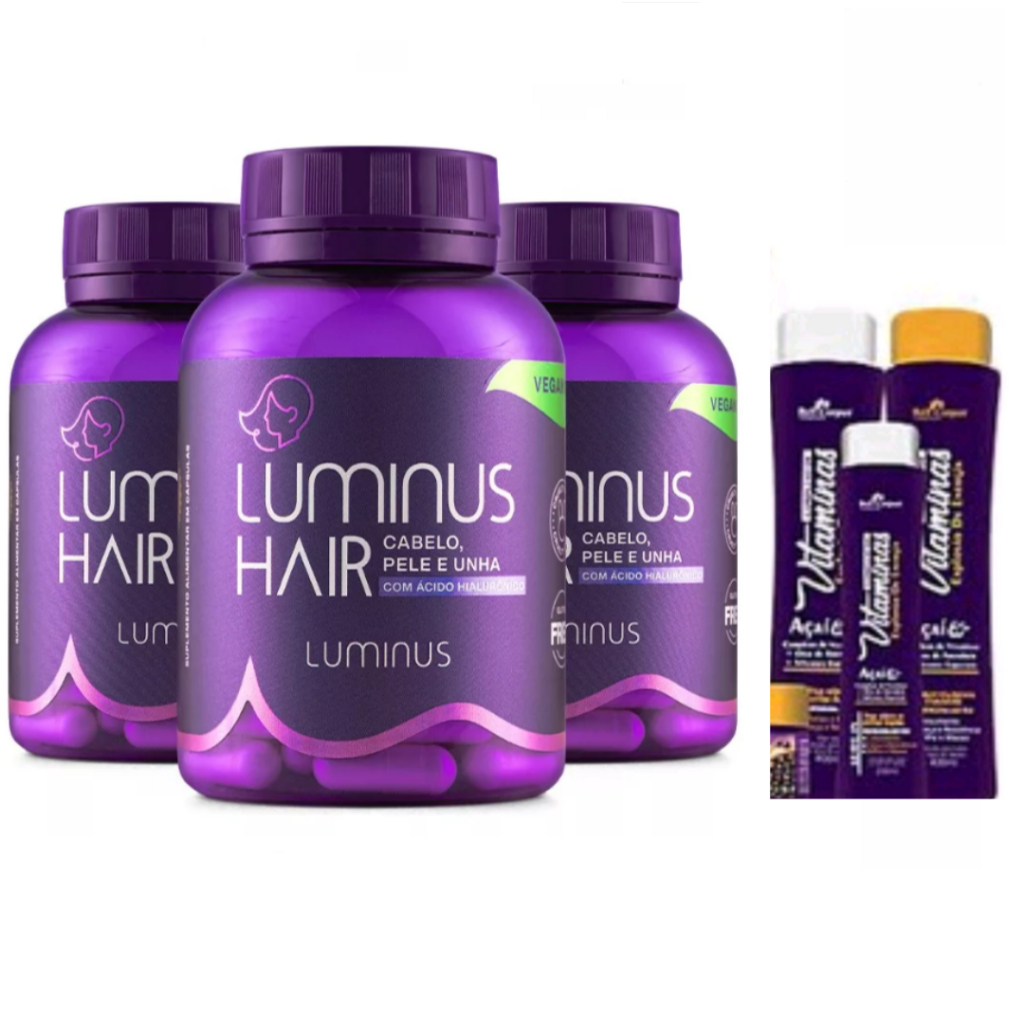 Luminus Hair Tratamento 90 Dias 3 unidades + Vitamina Bell Corpus ...
