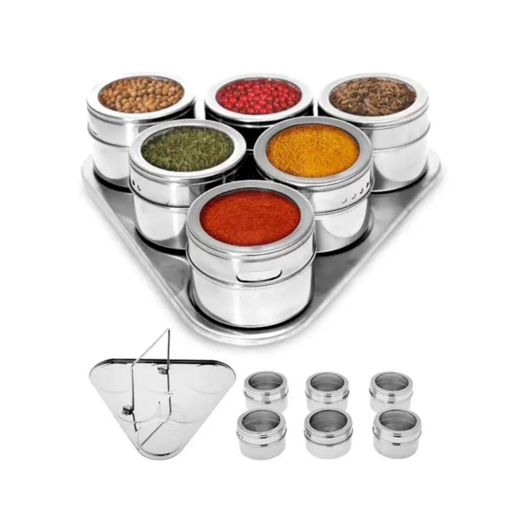 Kit 6 Potes Porta Condimento Inox Tempero Magnético Imã Geladeira - Até ...