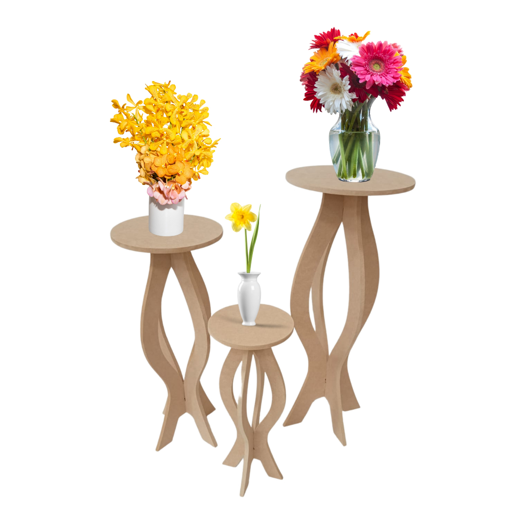 Trio Mesa Redonda Pmg Kit Floreira Mdf Madeira | Shopee Brasil