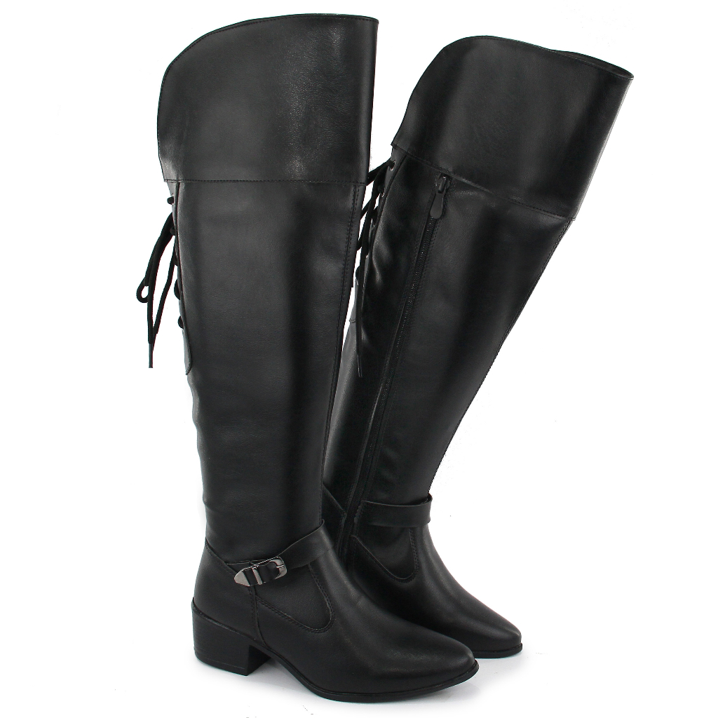 Bota Montaria Feminina Over The knee Cano Longo c/ Zíper e Amarração ...