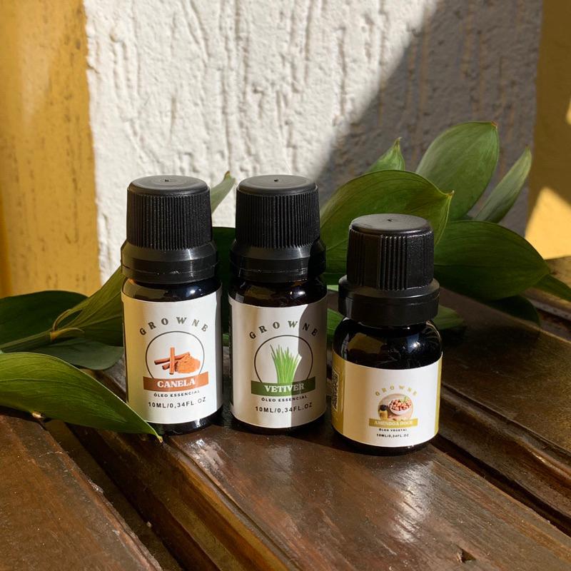 KIT 2 Óleos Essenciais + 1 Óleo Vegetal 10 ml - Canela e Vetiver da ...