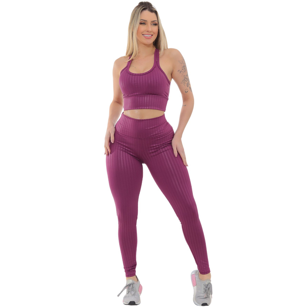 Conjunto Fitness 3D Suplex Academia Roupa Para Treinar Top com Bojo e Legging Cintura Alta ...