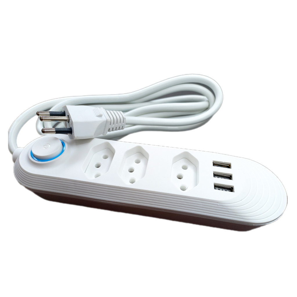 Extensão de Tomada 2 em 1: com 3 ou 4 entradas de tomada 3 pinos + HUB com 3 entradas USB 2.0A ...