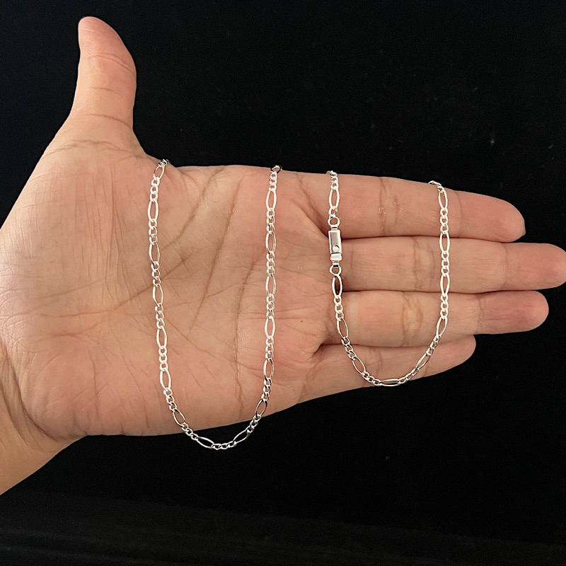 Corrente Masculina Correntinha Prata Grumet 3x1 Banhada a prata 925 2mm | Shopee Brasil