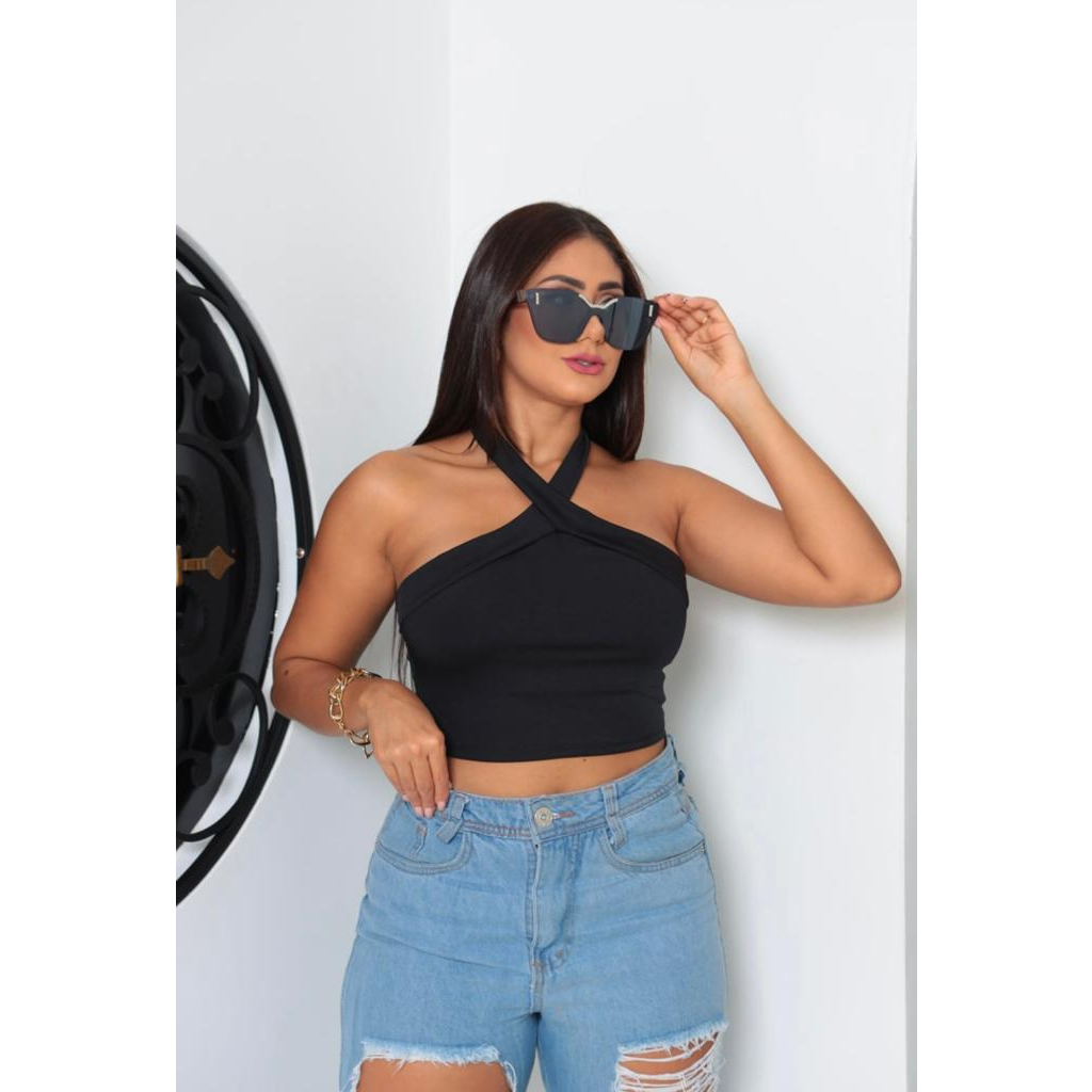 Croped Top Feminino Cruzado Transpassado Decote Liso Basico | Shopee Brasil