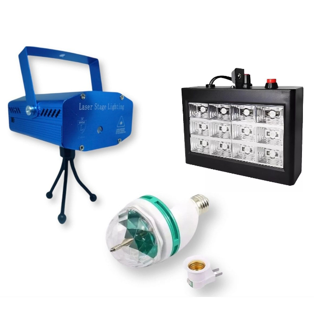 Kit Festa Lampada Rgb Giratória Mini Strobo E Stage Light Laser Led 3 ...
