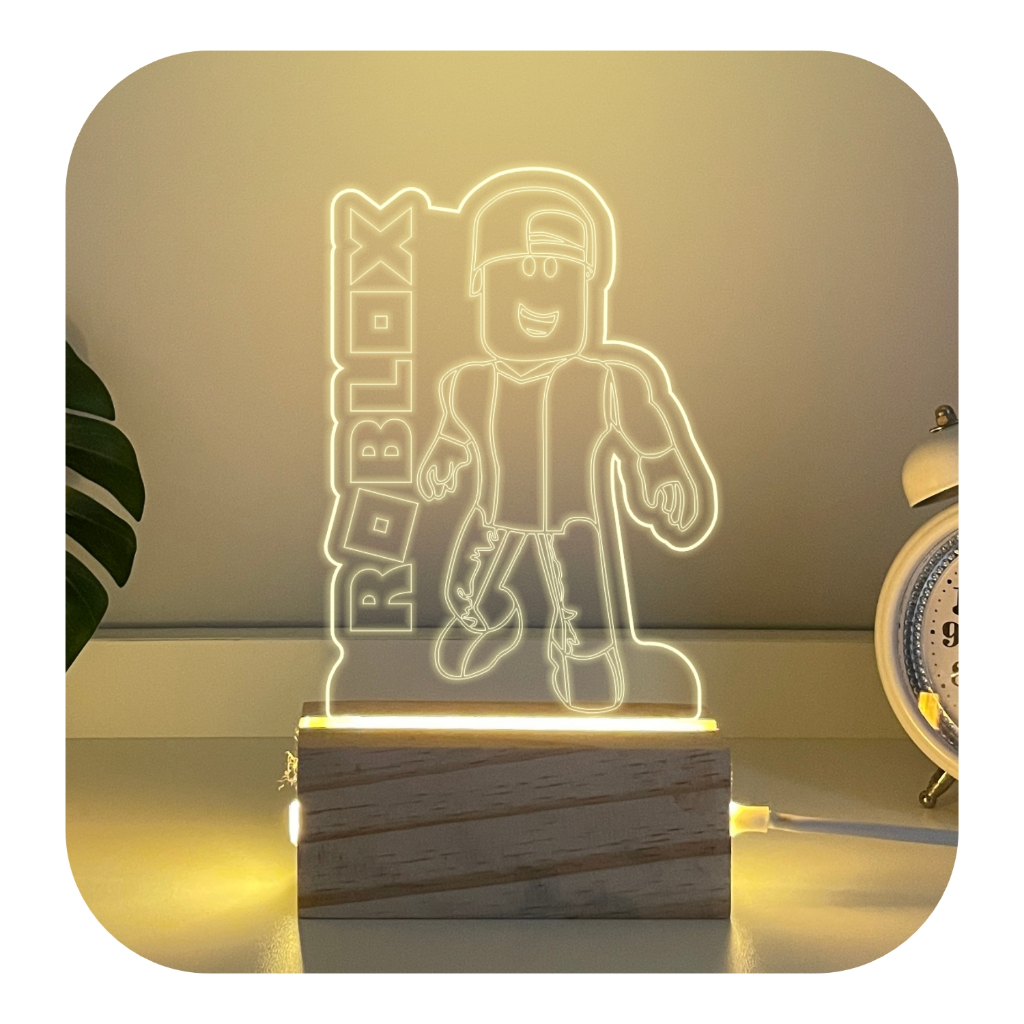 Luminária De Mesa Decoração de Roblox Em Madeira 3d Acrílico Led Abajur ...