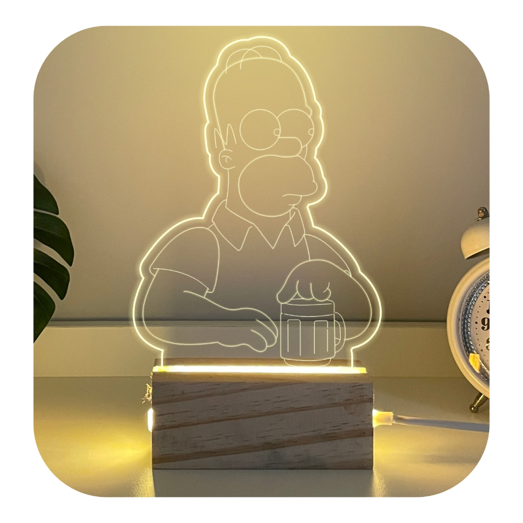 Luminária De Mesa The Simpsons Homer Em Madeira 3d Acrílico Led Abajur ...