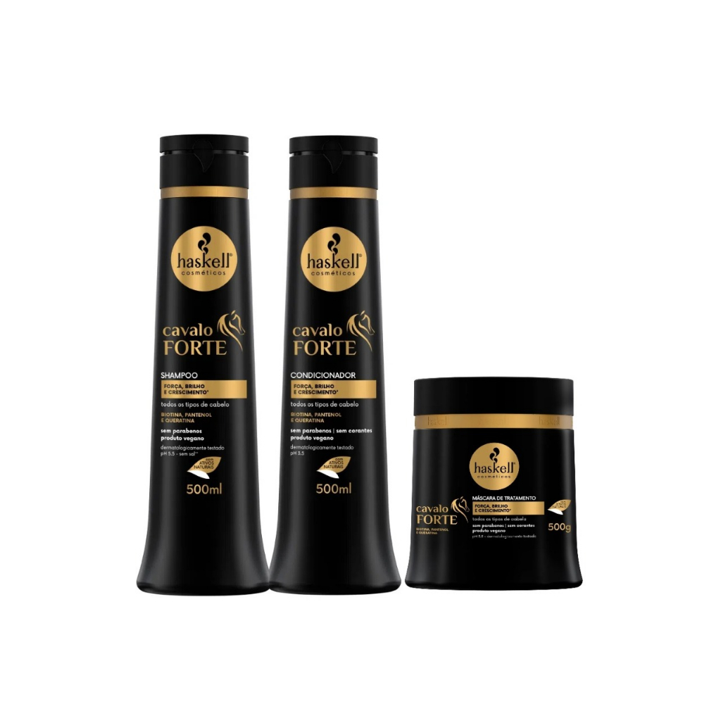Haskell Cavalo Forte Shampoo 500ml + Condicionador 500ml + Mascara 500ml | Shopee Brasil