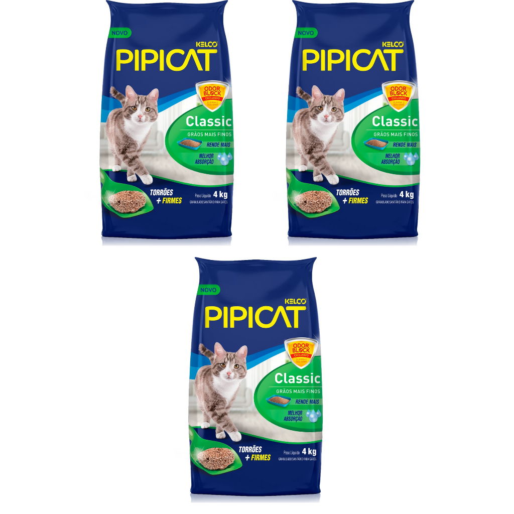 kit 3 Areia Higiênica Pipicat Classic Grãos Mais Finos 4kg | Shopee Brasil