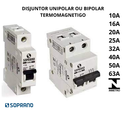 Disjuntor Unipolar Monopolar Bipolar 10A á 63A Termomagnético Soprano | Shopee Brasil
