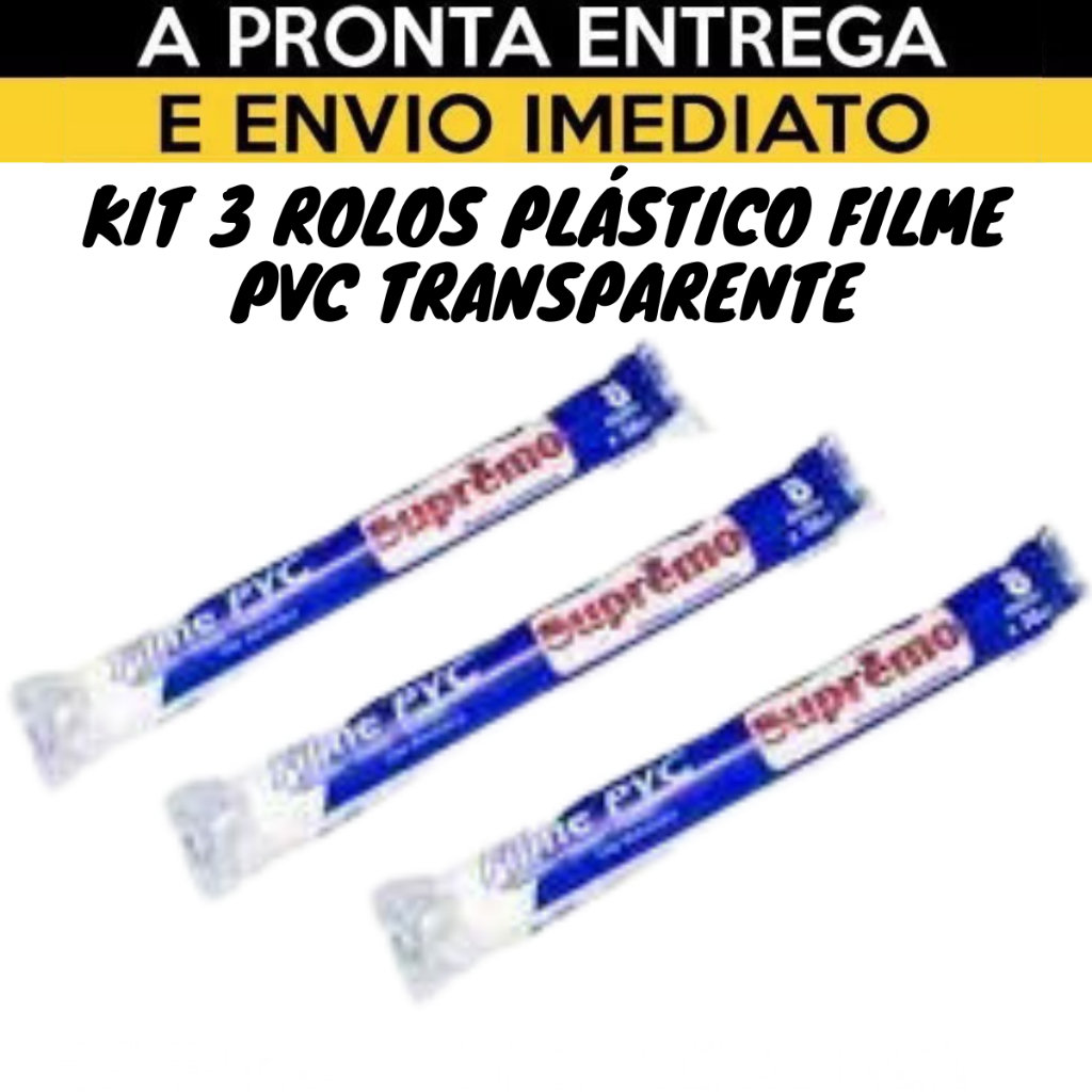 Kit 3 Rolos de Plástico Filme PVC Transparente 8 Metros 28cm x 8m ...