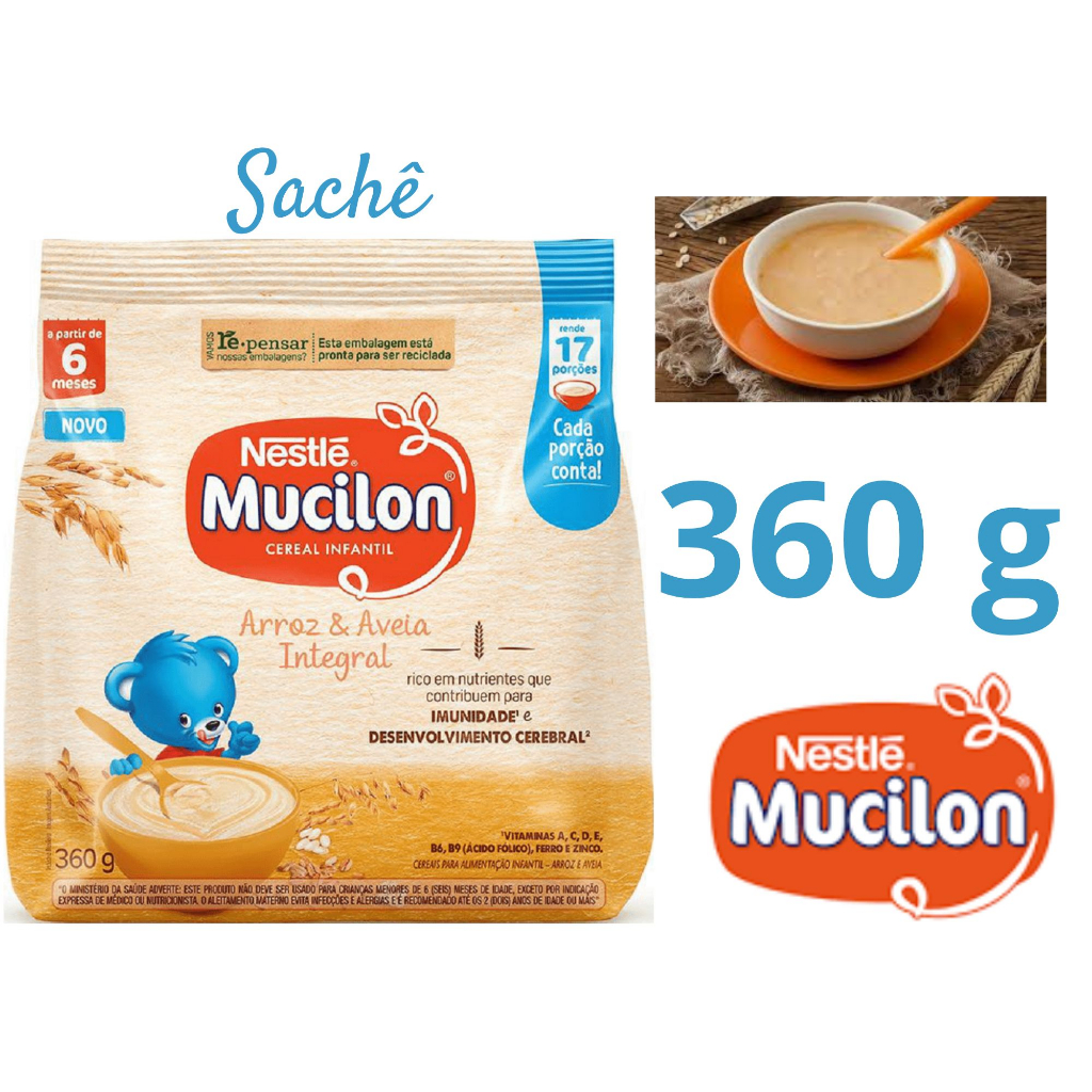 Mucilon Arroz e Aveia Integral Cereal Infantil 360g - Cereal Mucilon | Shopee Brasil