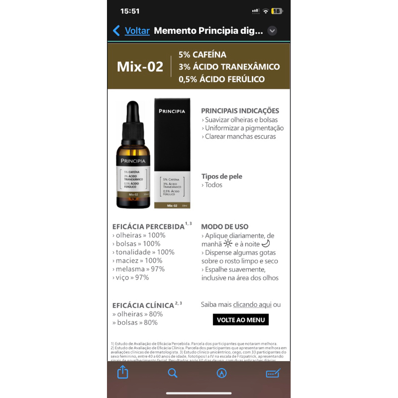 Sérum Principia area dos olhos clareador Mix-02 5% CAFEÍNA 3% ÁCIDO ...