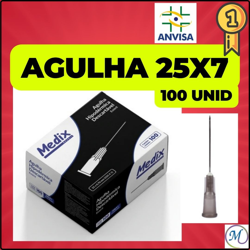 Agulha 25x7 Descartavel - Medix caixa c/100 - Agulha Hipodérmica para ...
