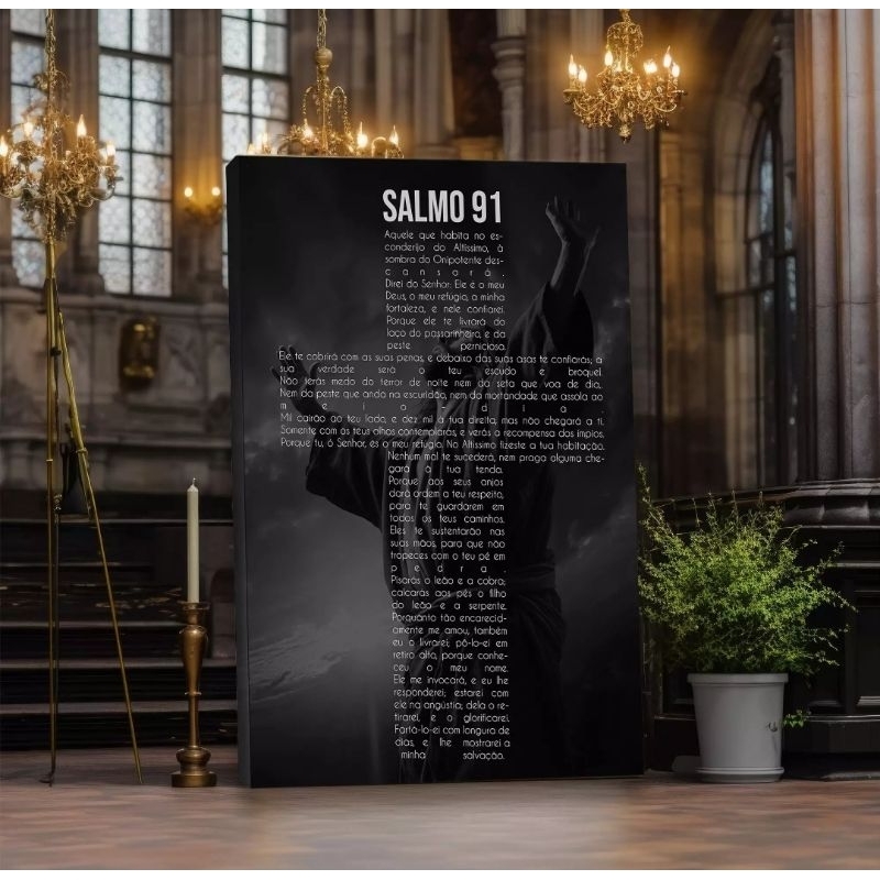 Quadro Decorativo 1 Tela: Salmo 91 - Versículo em Formato de Cruz ...