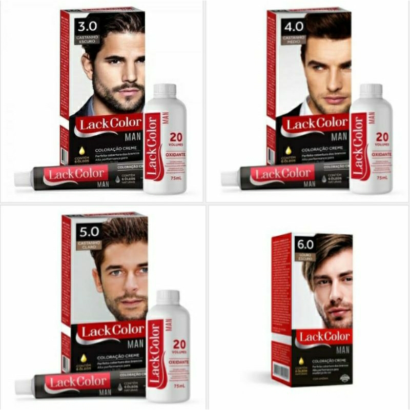 Tinta em creme cabelo homem com 6 óleos naturais Lack Color | Shopee Brasil
