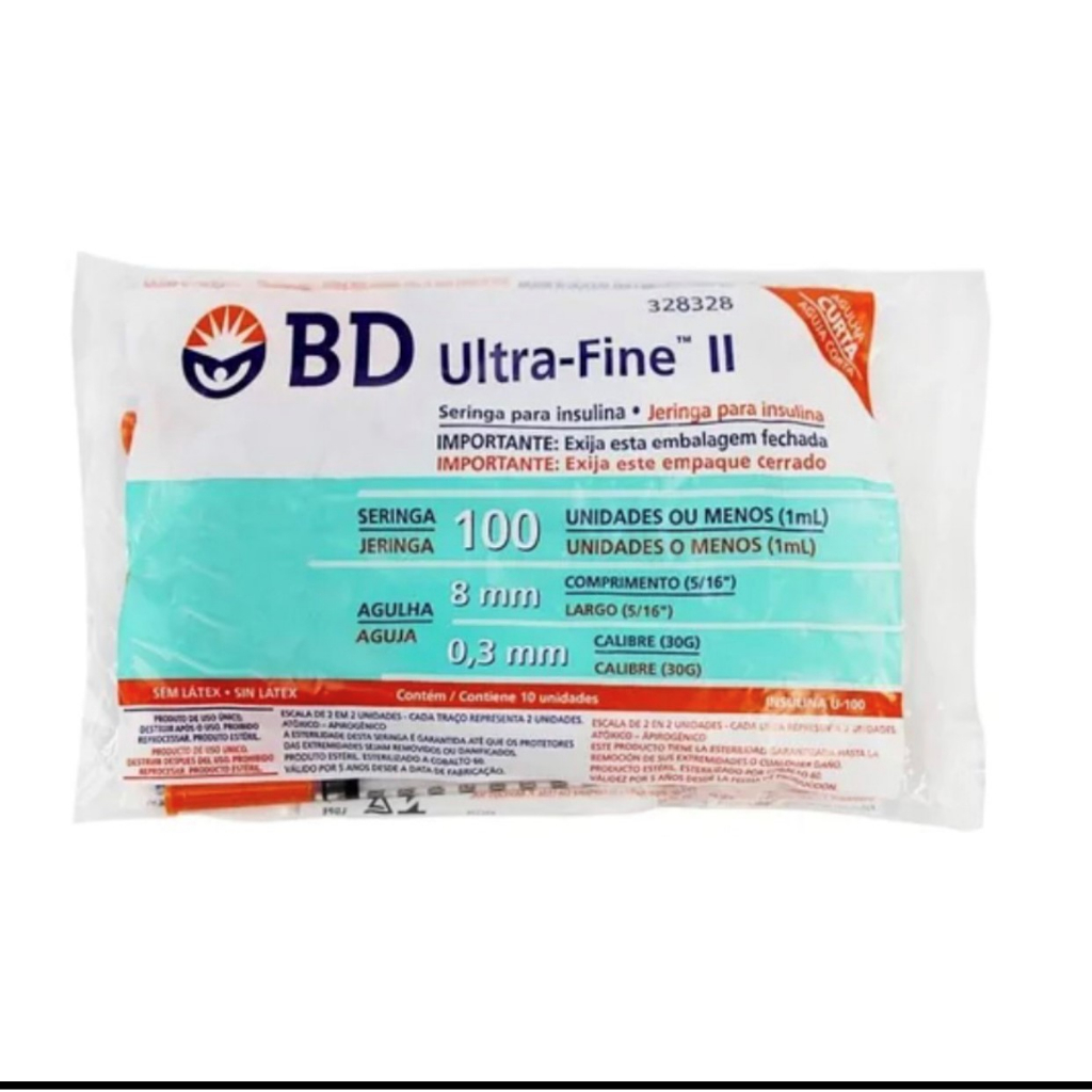 Seringa de insulina Ultra fine Bd KIT COM 10 seringas de 100ui | Shopee ...