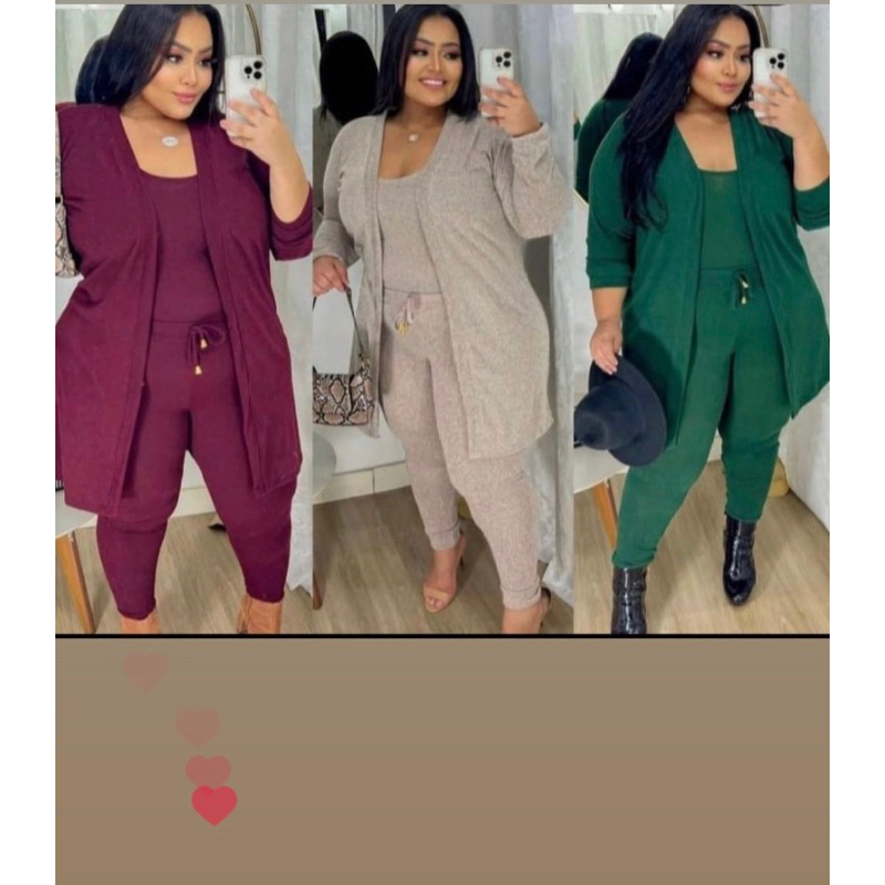 conjuntos 3 peças plus size | Shopee Brasil