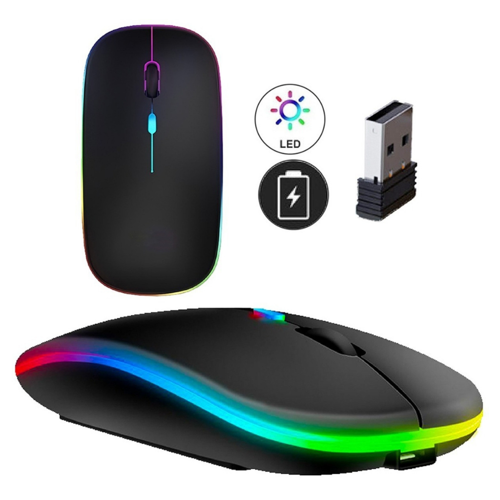 Mouse Sem Fio Recarregável Led RGB Clique Silencioso 2.4 Ghz Ergonômico Gamer Home Office ...