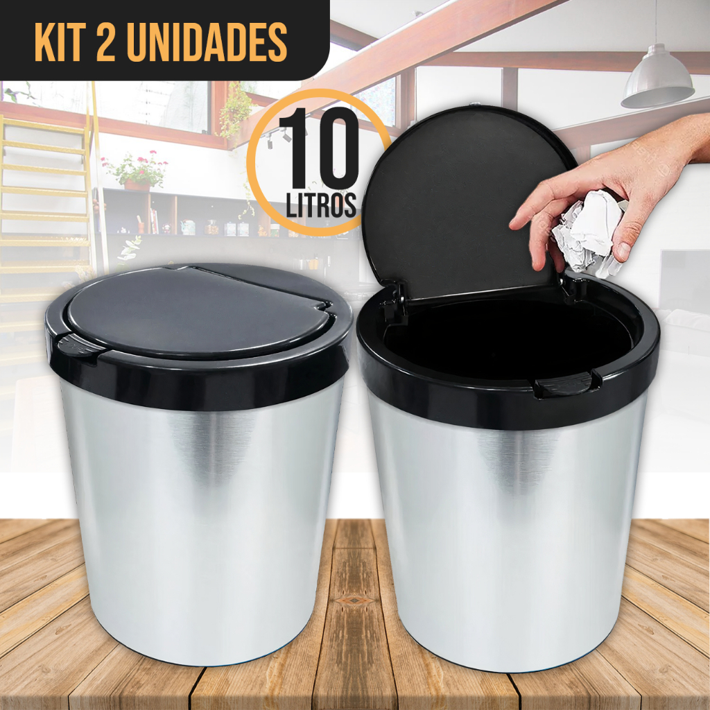 Lixeira Cesto de Lixo 10 Litros Inox Automática Tampa Click Label Para Banheiro Cozinha ...