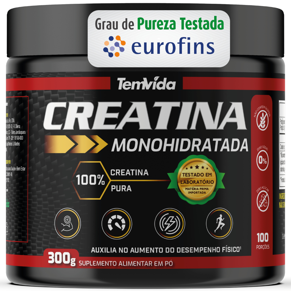 Creatina Monohidratada Pura 300g Natural Tem Vida Creatine Pure