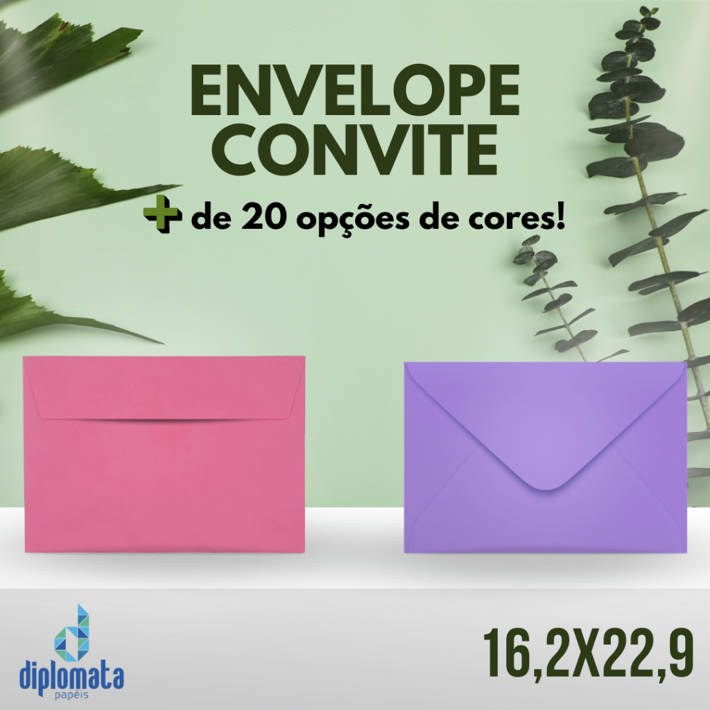 Envelope Convite 16,2x22,9 Colorido 80g ou 16x23,5 Branco 90g (10 Unid) Envelopes Coloridos ...
