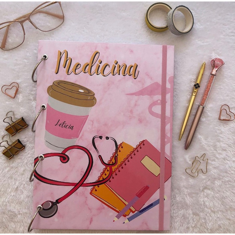 Caderno Medicina A4 Argolado/fichário Personalizado proprio para folha de oficio (A4) e folhas ...