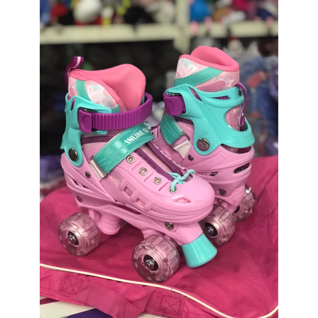 Patins Infantil Feminino 4 Rodas Freio Luz Led-nova-modelos | Shopee Brasil