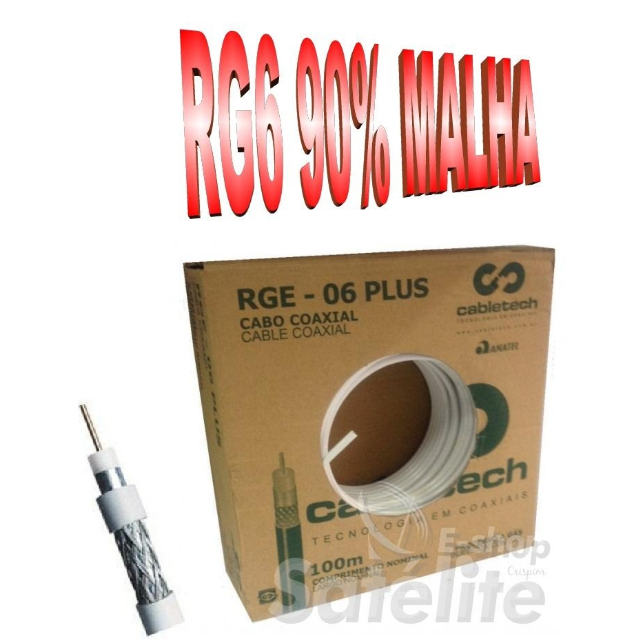 Cabo Coaxial Rg6 C/ Malha 90% Rolo 100 Metros Branco Na Caixa Pronta ...