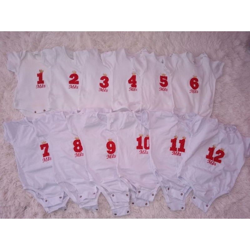 Kit com 12 borys mesversario unissex para acompanhamento Mensal ...