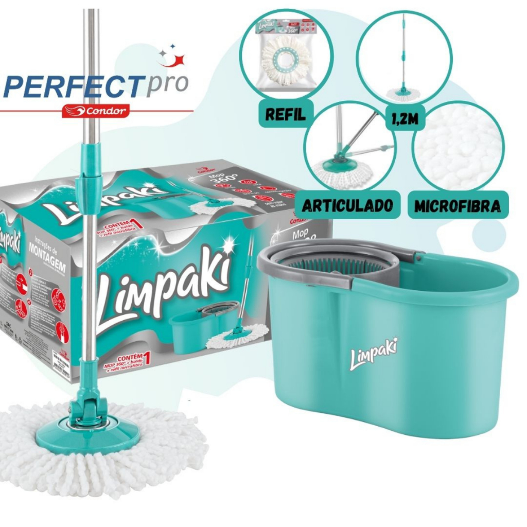 Mop Esfregão Perfect Condor 360° Giratório 8 Litros Para Limpeza Piso ...