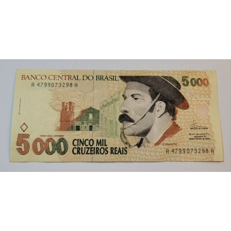C239 Cédula antiga de 5 mil Cruzeiros Reais/Gaúcho 1993 | Shopee Brasil