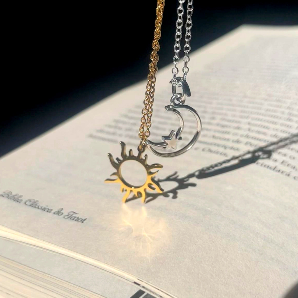 Conjunto de Colares Lua e Sol Colar Casal/Amizade Presente Namoro | Shopee Brasil