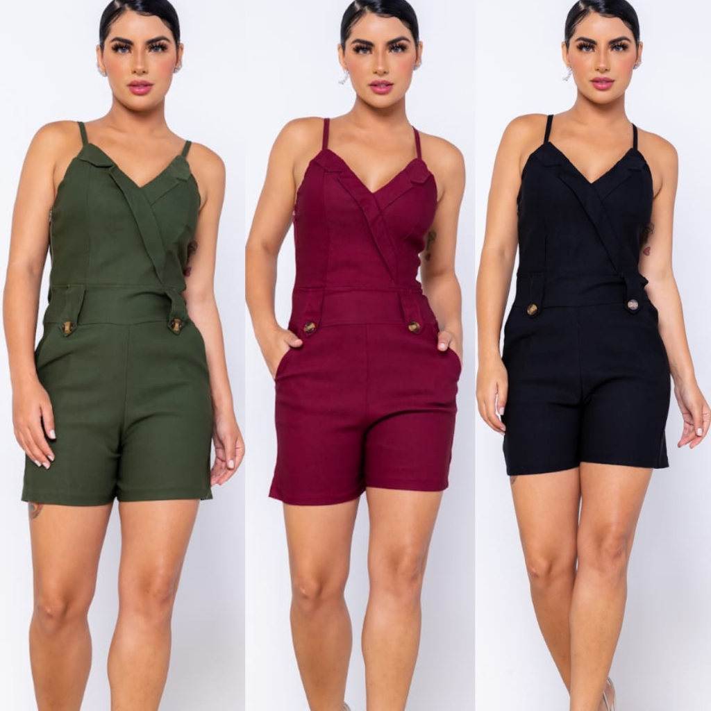 Macacão Feminino Curto shorts Macaquinho Jardineira Ziper Bojo | Shopee ...