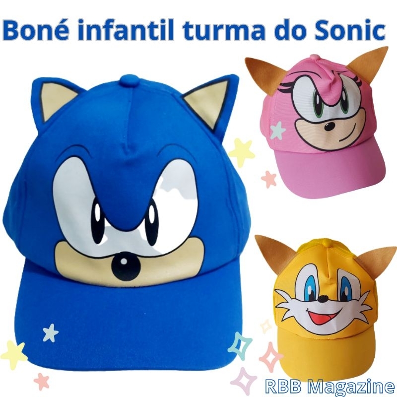 Boné infantil menino e menina Turma do Sonic com orelha 3D Sonic cores ...