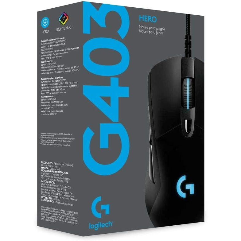 Mouse Gamer Logitech G403 HERO com RGB LIGHTSYNC, 6 Botões Programáveis ...