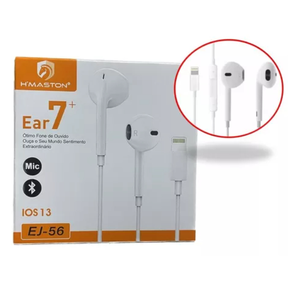 Fone De Ouvido C/ Fio Para Iphone H'Maston Ear7 EJ-56 (Bluetooth on) | Shopee Brasil